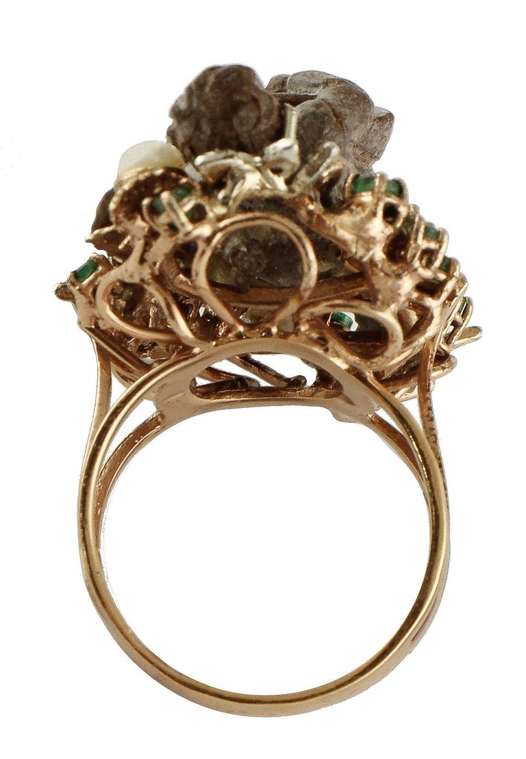 Pearl Emerald Diamond Silver Gold Lava Stone Ring For Sale at 1stDibs ...