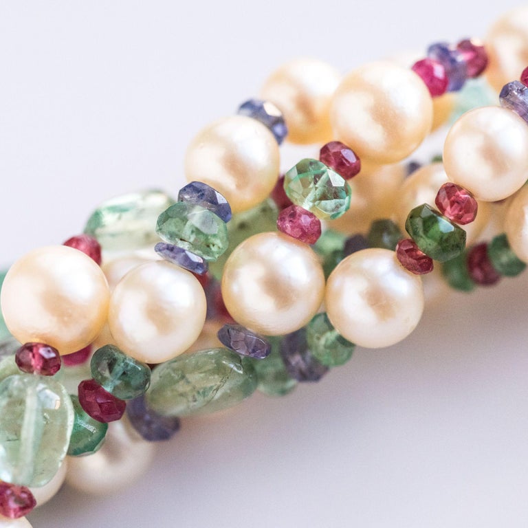 Pearl Emerald Sapphire Ruby Spinel Necklace For Sale at 1stDibs