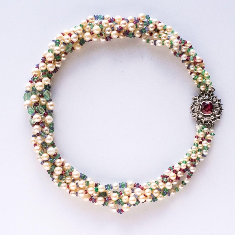 Pearl Emerald Sapphire Ruby Spinel Necklace For Sale at 1stDibs