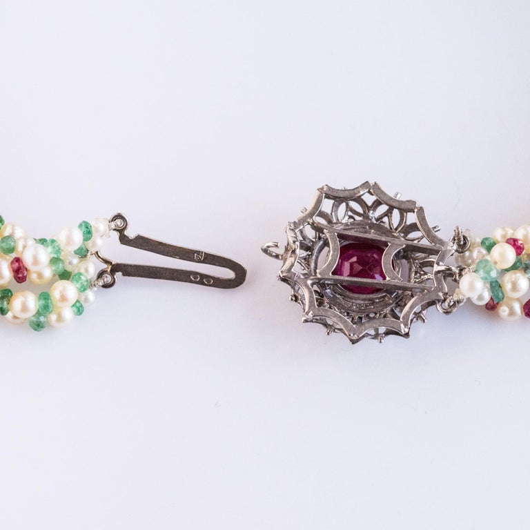 Pearl Emerald Sapphire Ruby Spinel Necklace For Sale at 1stDibs