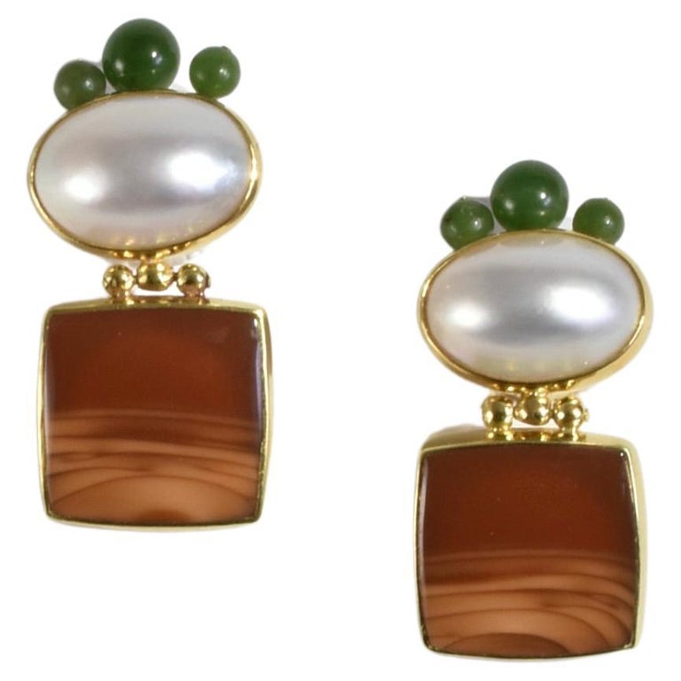 Pearl Jade Agate Earrings For Sale at 1stDibs