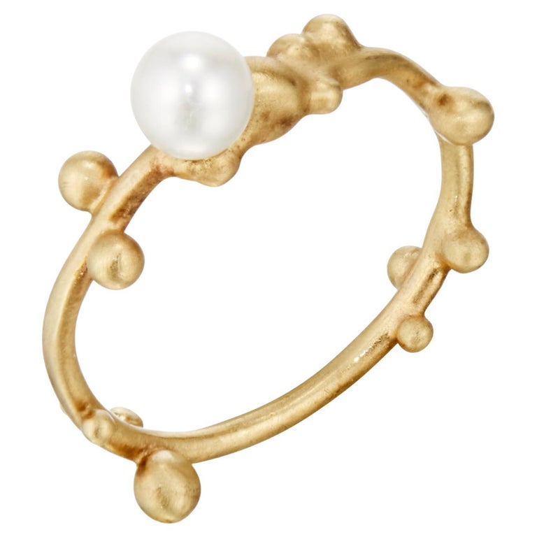 Pearl Midi Ring in 14K Yellow Gold For Sale at 1stDibs