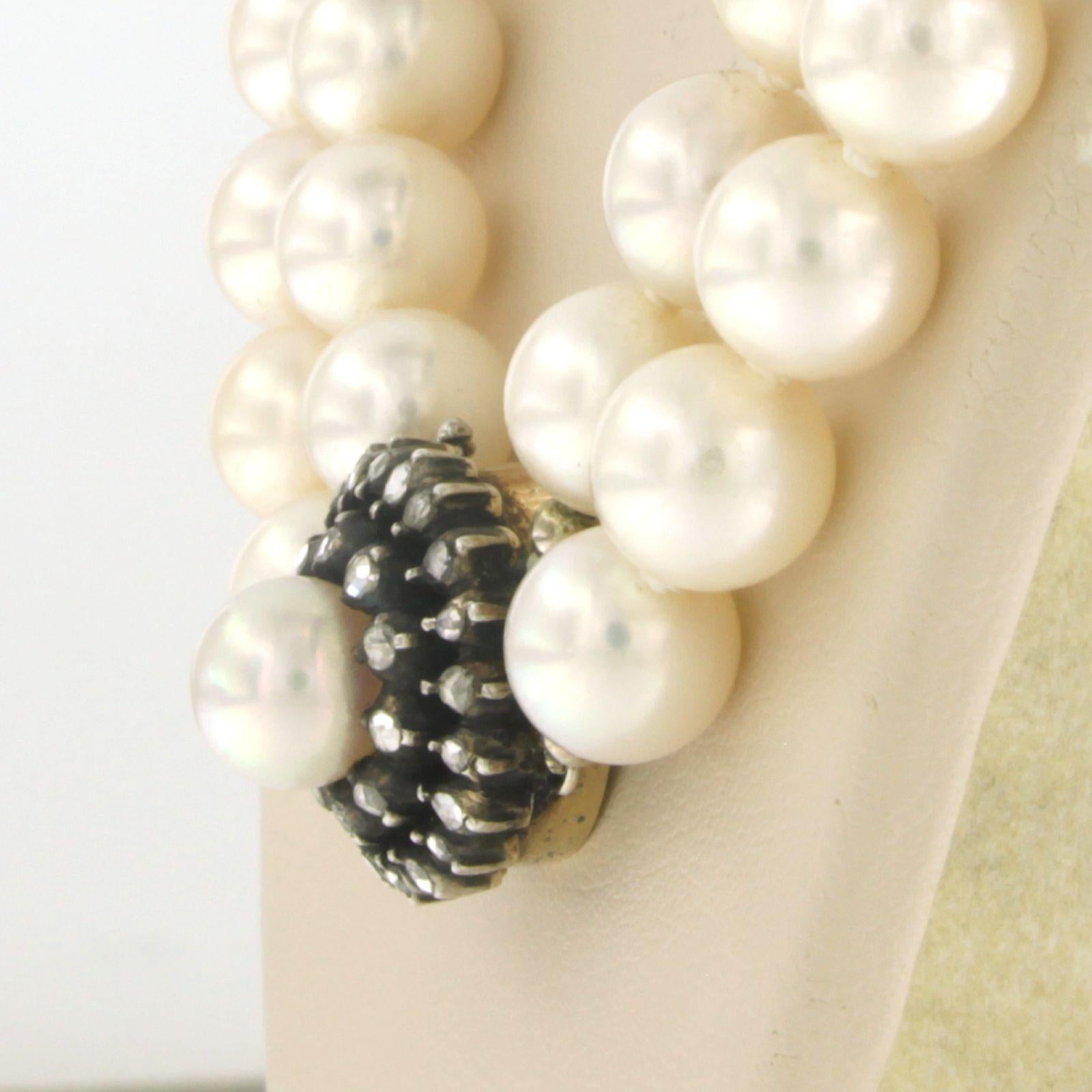 Pearl necklace and lock with pearl and diamonds up to.0.40ct 14k gold ...