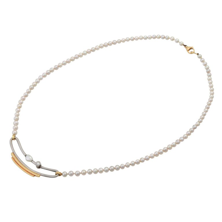 Pearl Necklace, Front Set with 1 Brilliant and 1 Cultured Pearl For ...