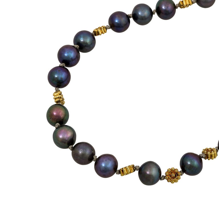 Pearl Necklace with 20 Antique Gold Elements For Sale at 1stDibs