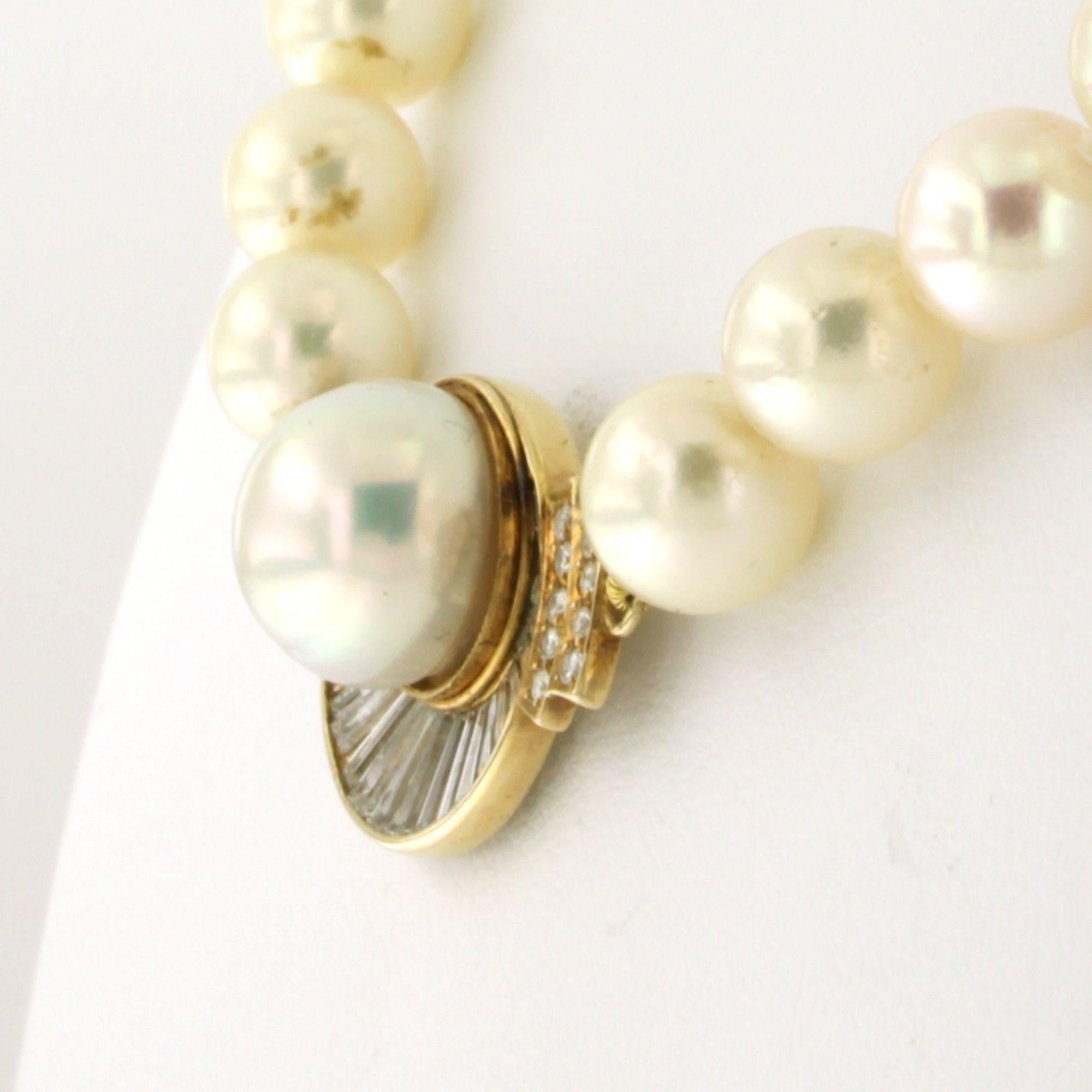 Pearl necklace with diamonds up to 2.00ct 18k gold and silver For Sale ...