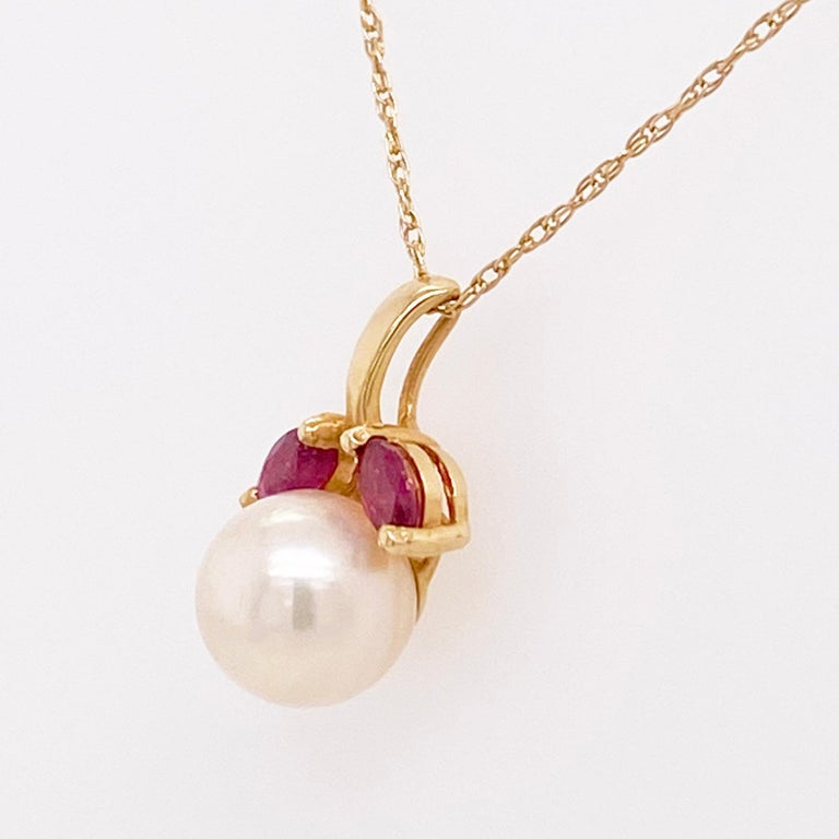 Pearl Ruby Pendant, 14K Cultured Pearl Necklace, Leaf, Nature Inspired ...