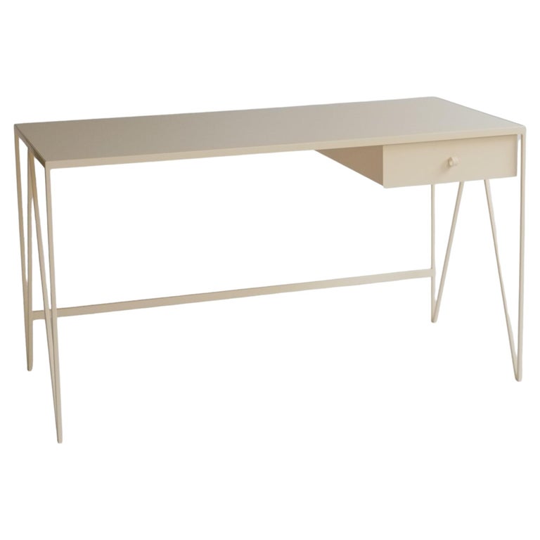 Cream Study Desk with Natural Linoleum Table Top and Drawer ...