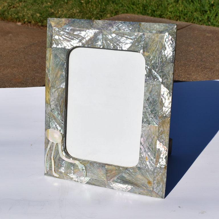 Pearlized Inlaid Shell Portrait Photo Frame with Flamingo Detail For ...