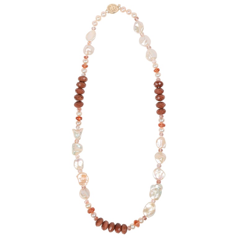Princess Necklace: Pearl, Sunstone, Quartz, and Gold For Sale at ...