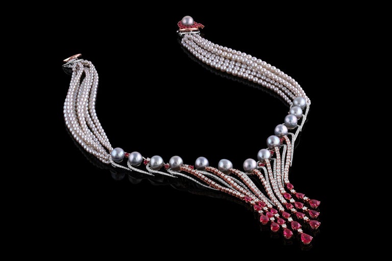Pearls with Ruby and 18K Gold For Sale at 1stDibs