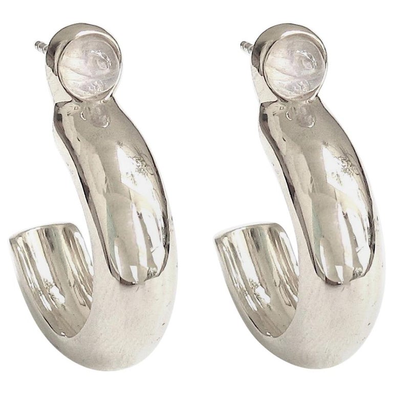 Jacqueline Rose Pebble Silver Cabochon Earrings For Sale at 1stDibs