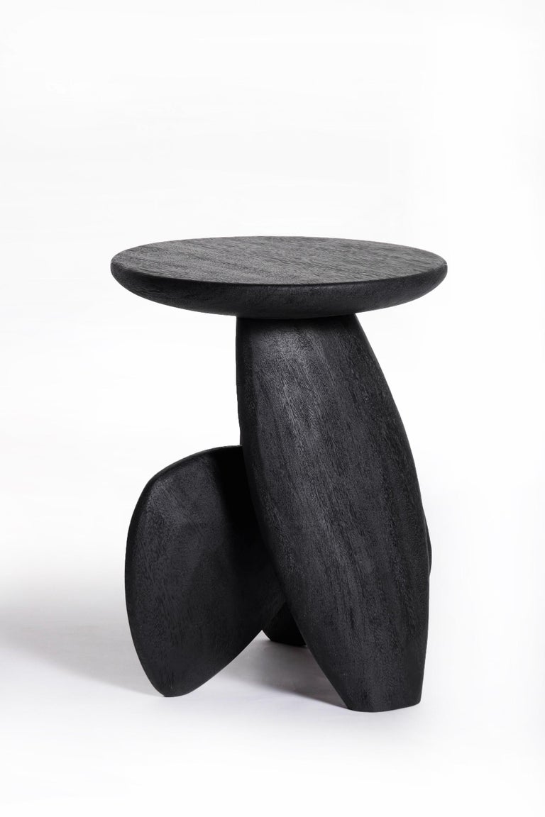 Pebble Stool Type 01, Rough Black Acacia Wood For Sale at 1stDibs