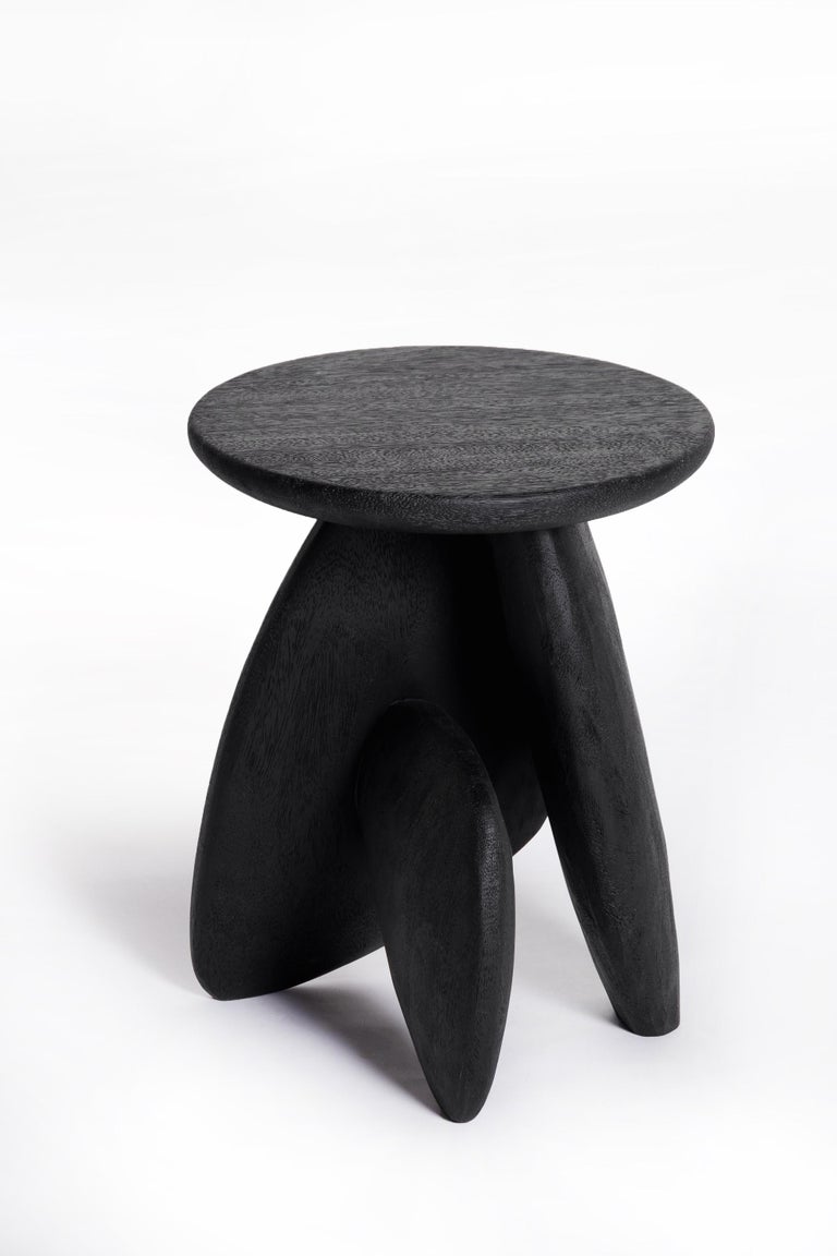 Pebble Stool Type 01, Rough Black Acacia Wood For Sale at 1stDibs