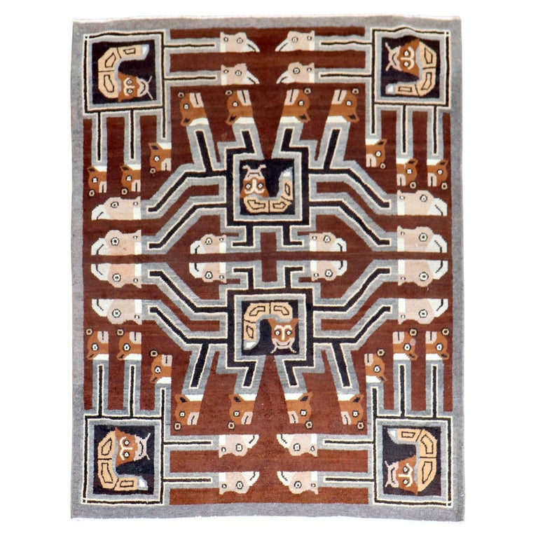 Peculiar Indonesian Pictorial Square Head Rug For Sale at 1stDibs