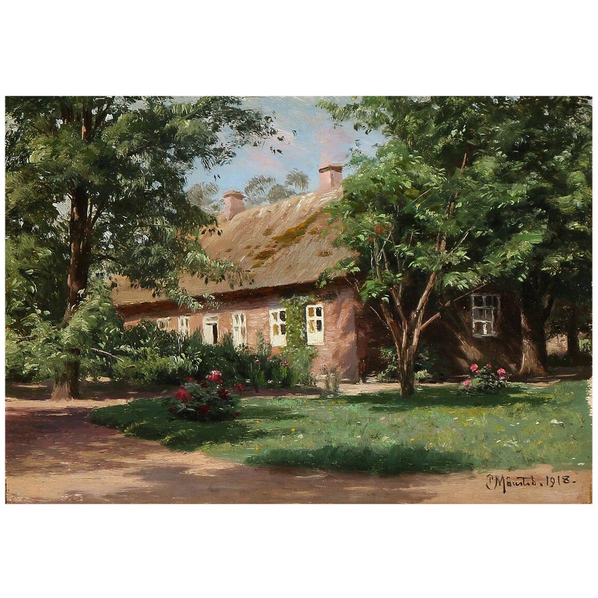 Peder Monsted Painting, Landscape with Young Woman and Cows at 1stDibs