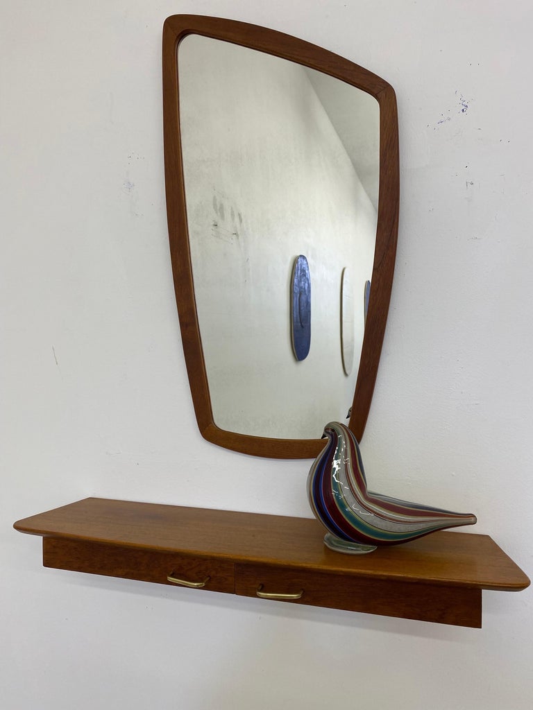 Pedersen and Hansen Teak Assemetric Mirror and Console For Sale at 1stDibs