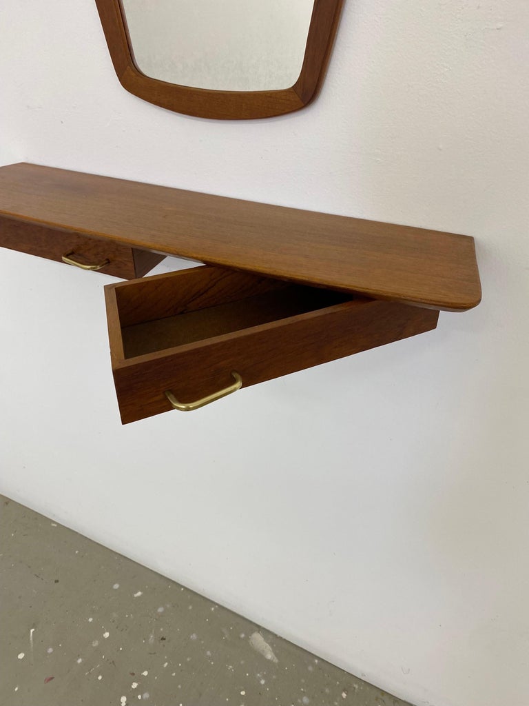 Pedersen and Hansen Teak Assemetric Mirror and Console For Sale at 1stDibs
