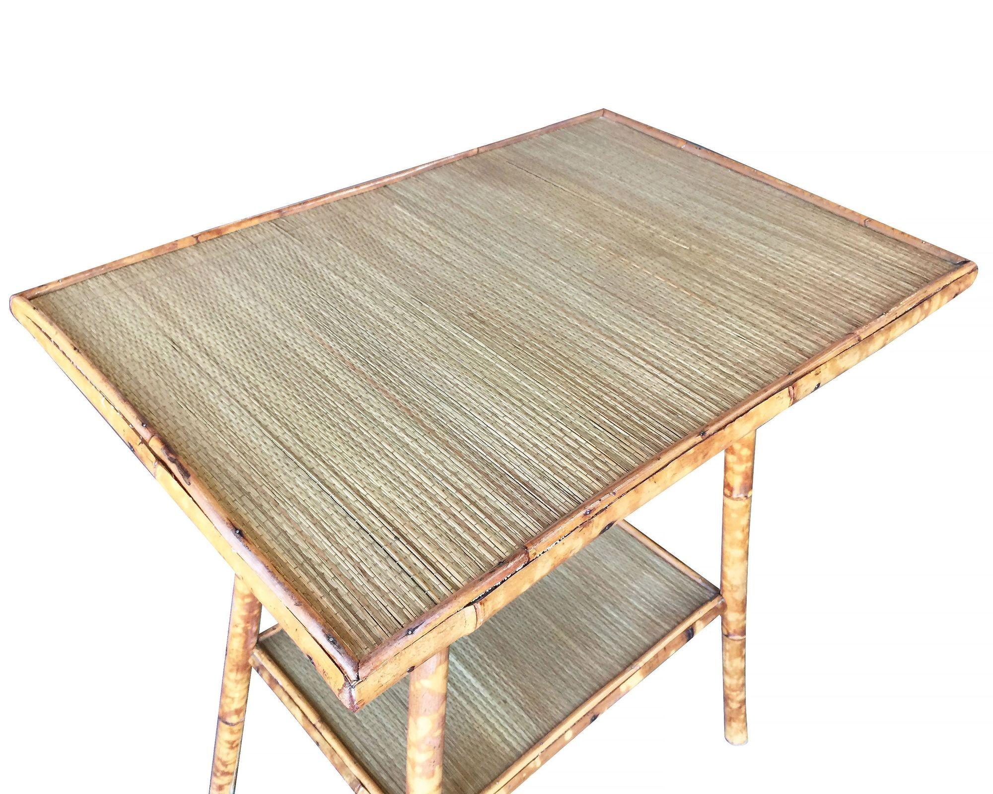 Pedestal Side Table with Tiger Bamboo Frame with Bottom Shelf For Sale ...