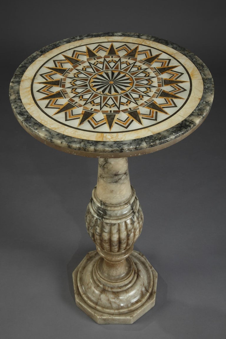 Pedestal Table in Alabaster with Marble Marquetry Top in Italian Style ...