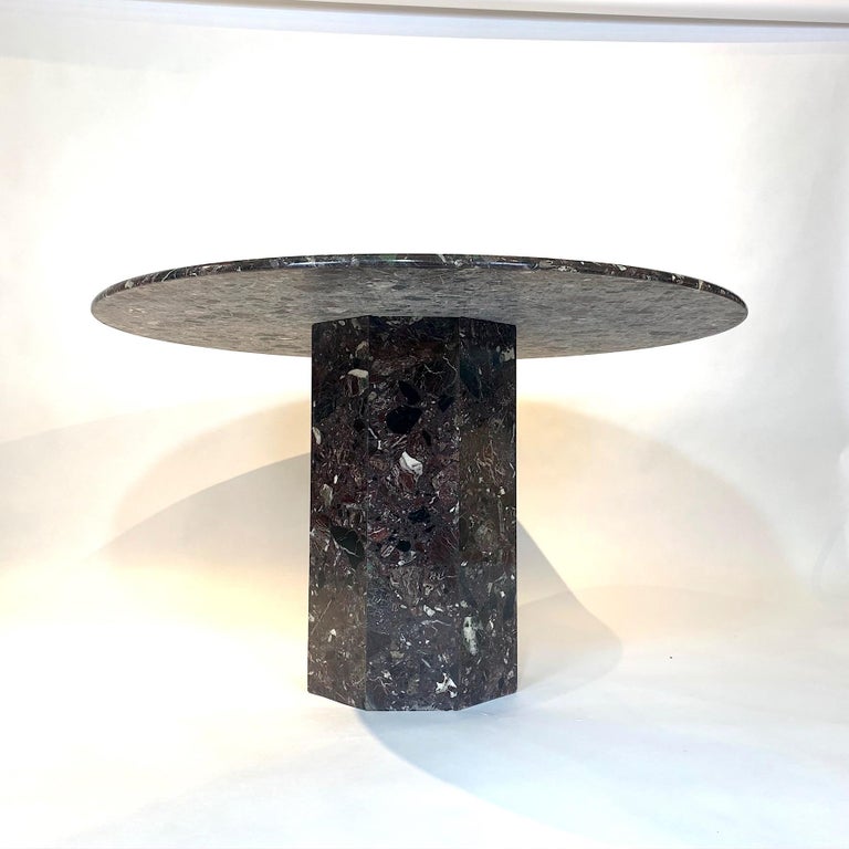 Pedestal Table of Marinace 'Mosaic' Granite Stone w. Black, Emerald and ...