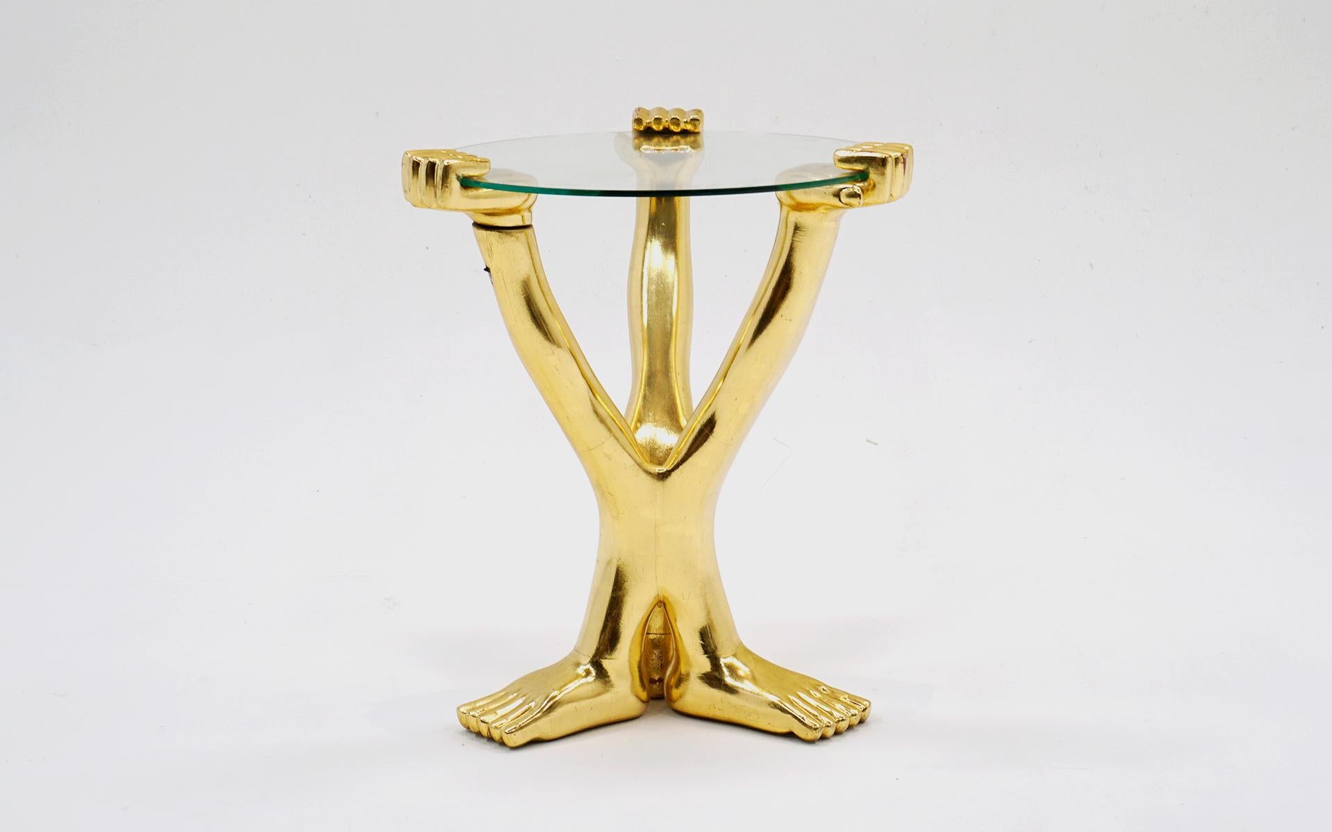 Pedro Friedeberg Hand Foot Side Table. Gold Leaf, Round Glass Top ...