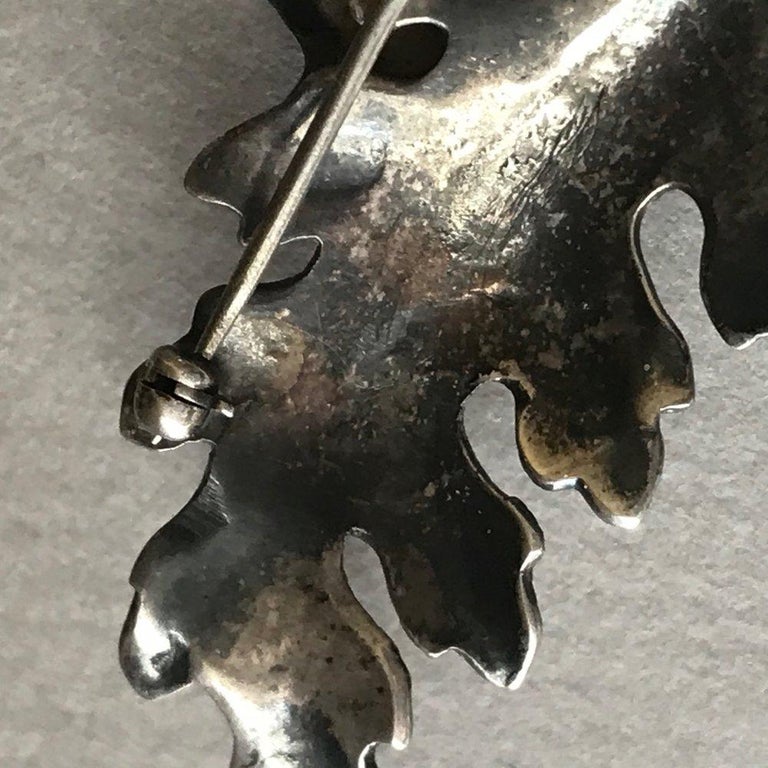 Peer Smed Large Sterling Silver Flower and Leaf Brooch For Sale at 1stDibs