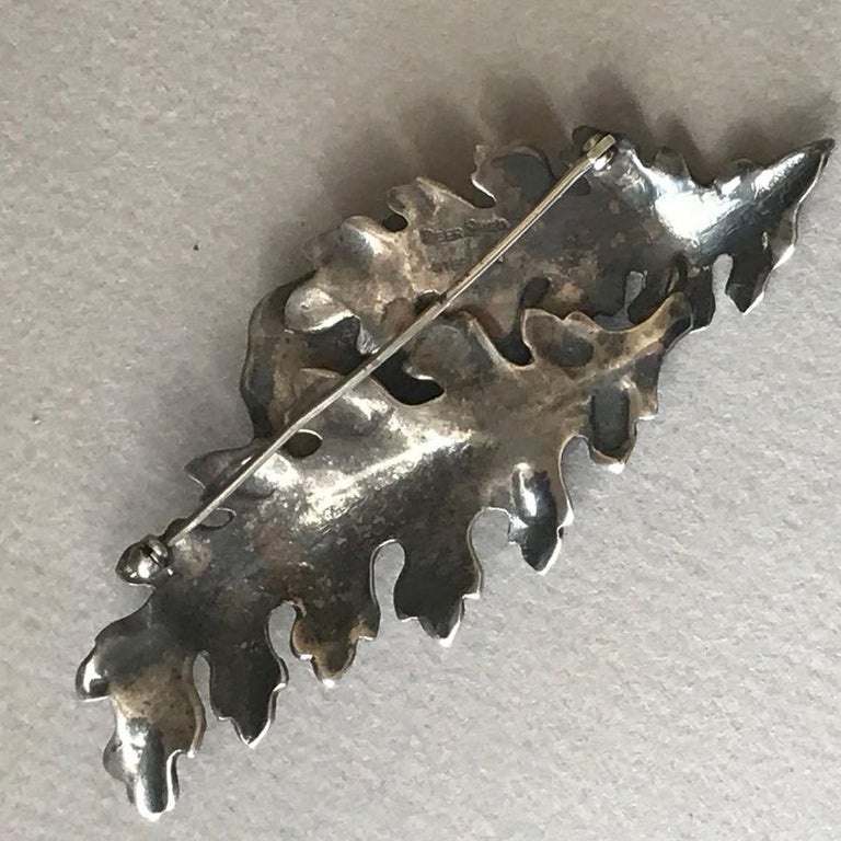 Peer Smed Large Sterling Silver Flower and Leaf Brooch For Sale at 1stDibs