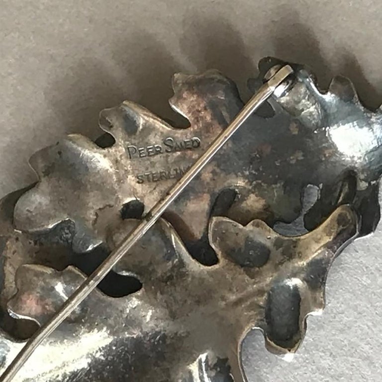 Peer Smed Large Sterling Silver Flower and Leaf Brooch For Sale at 1stDibs
