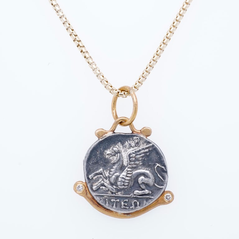 Pegasus Coin Charm Amulet with Diamonds, 24kt Gold and Silver For Sale ...