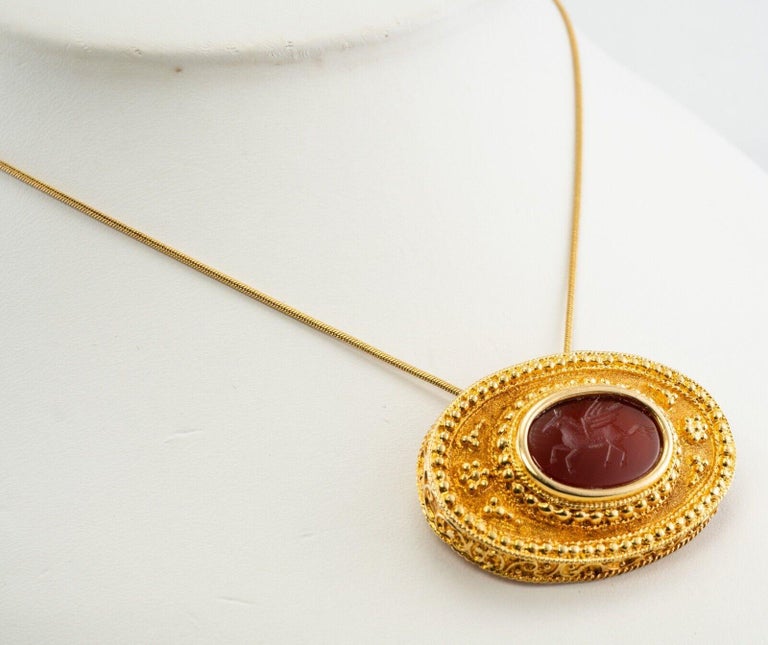 Pegasus Pendant Brooch Carnelian Cameo Ancient Greek Mythology 18K Gold ...