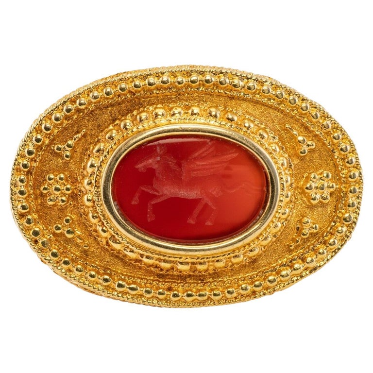 Pegasus Pendant Brooch Carnelian Cameo Ancient Greek Mythology 18K Gold ...