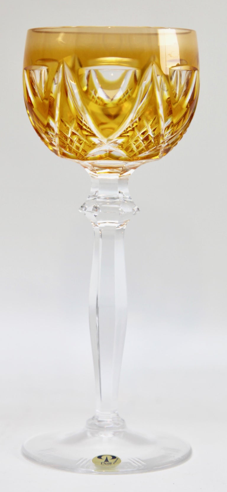 Peill and Putzler Crystal Set of 6 Stem Glasses with Colored Overlay ...