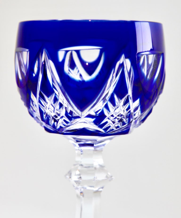 Peill and Putzler Crystal Set of 6 Stem Glasses with Colored Overlay ...