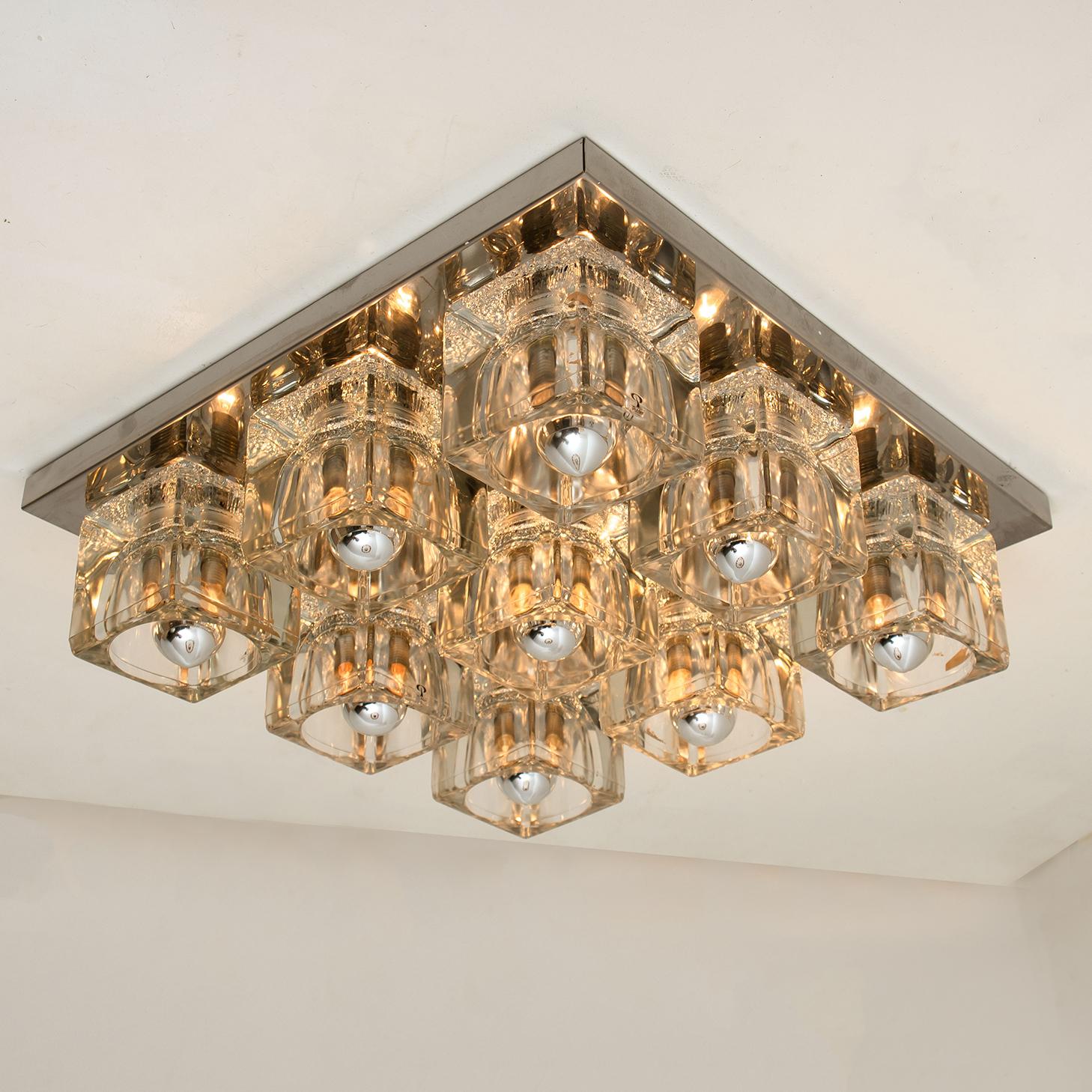 Peill and Putzler Light Fixture Faceted Glass on Chrome, 1970s at 1stDibs