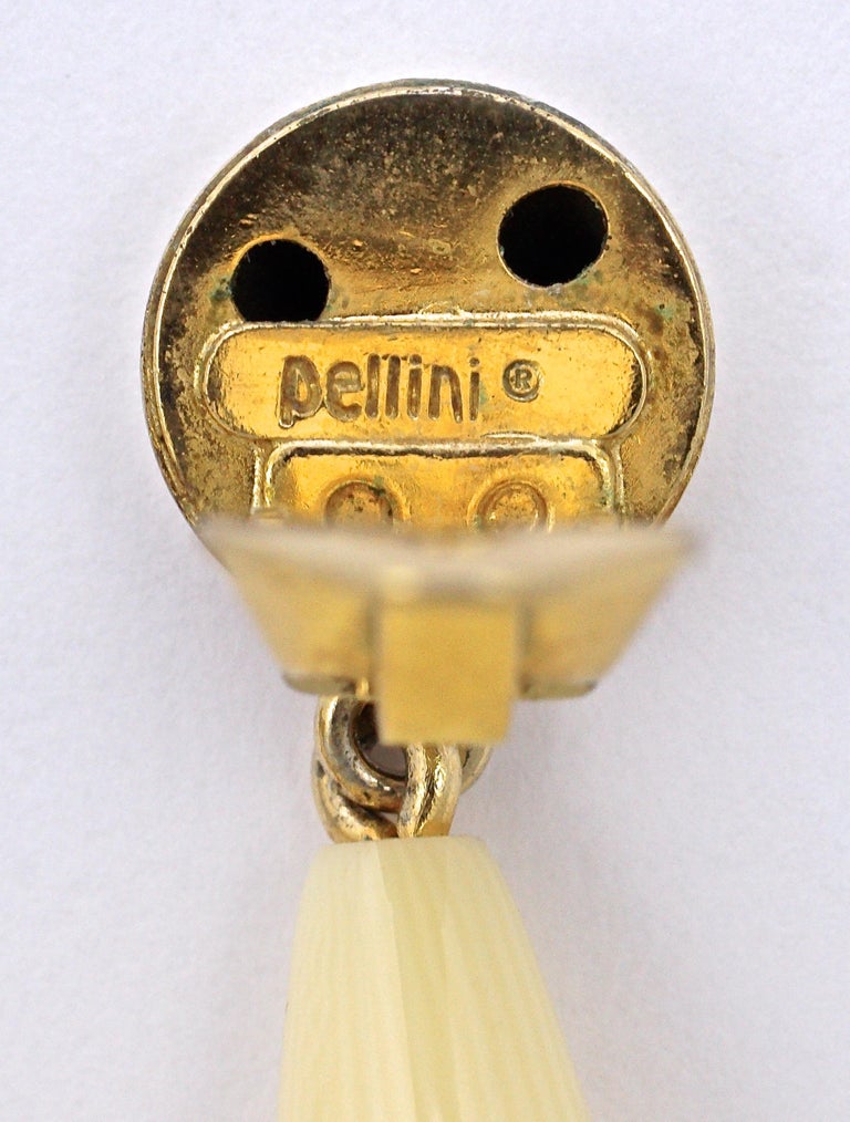 Pellini Gold Tone and Cream Tear Drop Clip On Statement Earrings, Italy ...