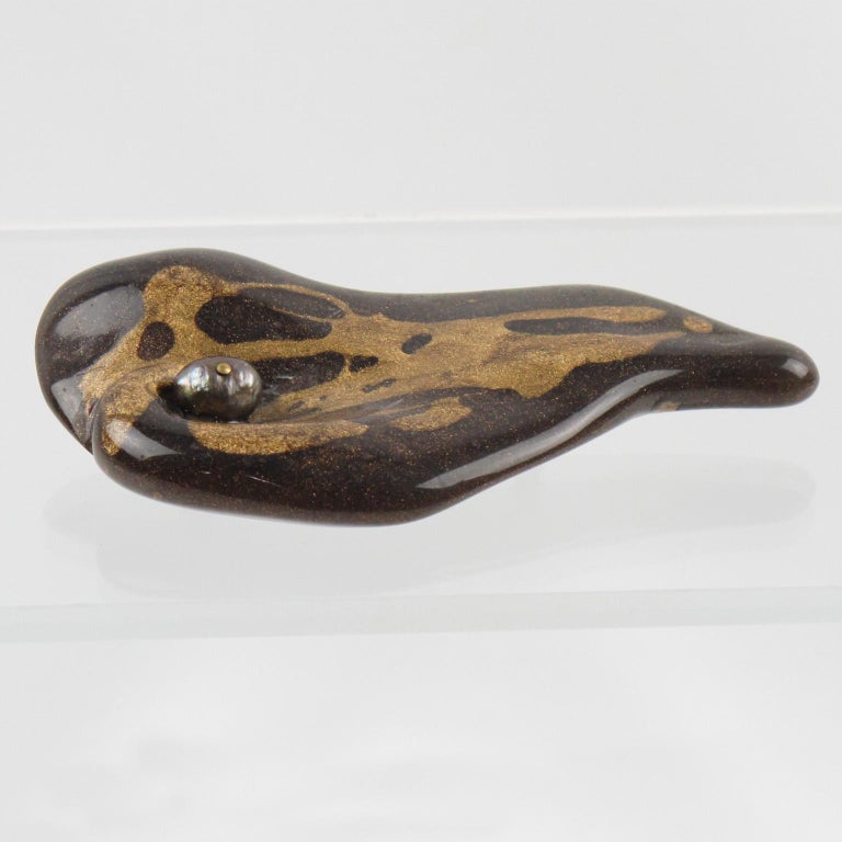 Pellini Italy Modernist Pin Brooch Brown Resin and Pearl For Sale at ...