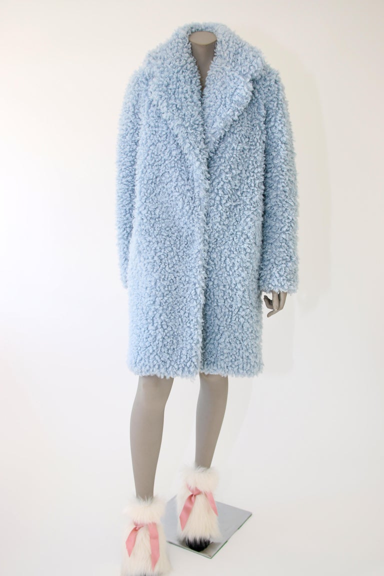 Pelush Baby Blue Faux Fur Coat with Collar- Small For Sale at 1stDibs ...