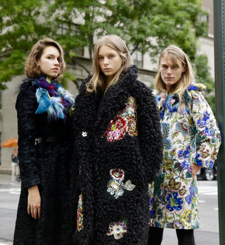 Pelush Black Boucle' Faux Fur Coat With Revere' Collar And Embroidery Patches -S For Sale at 1stDibs