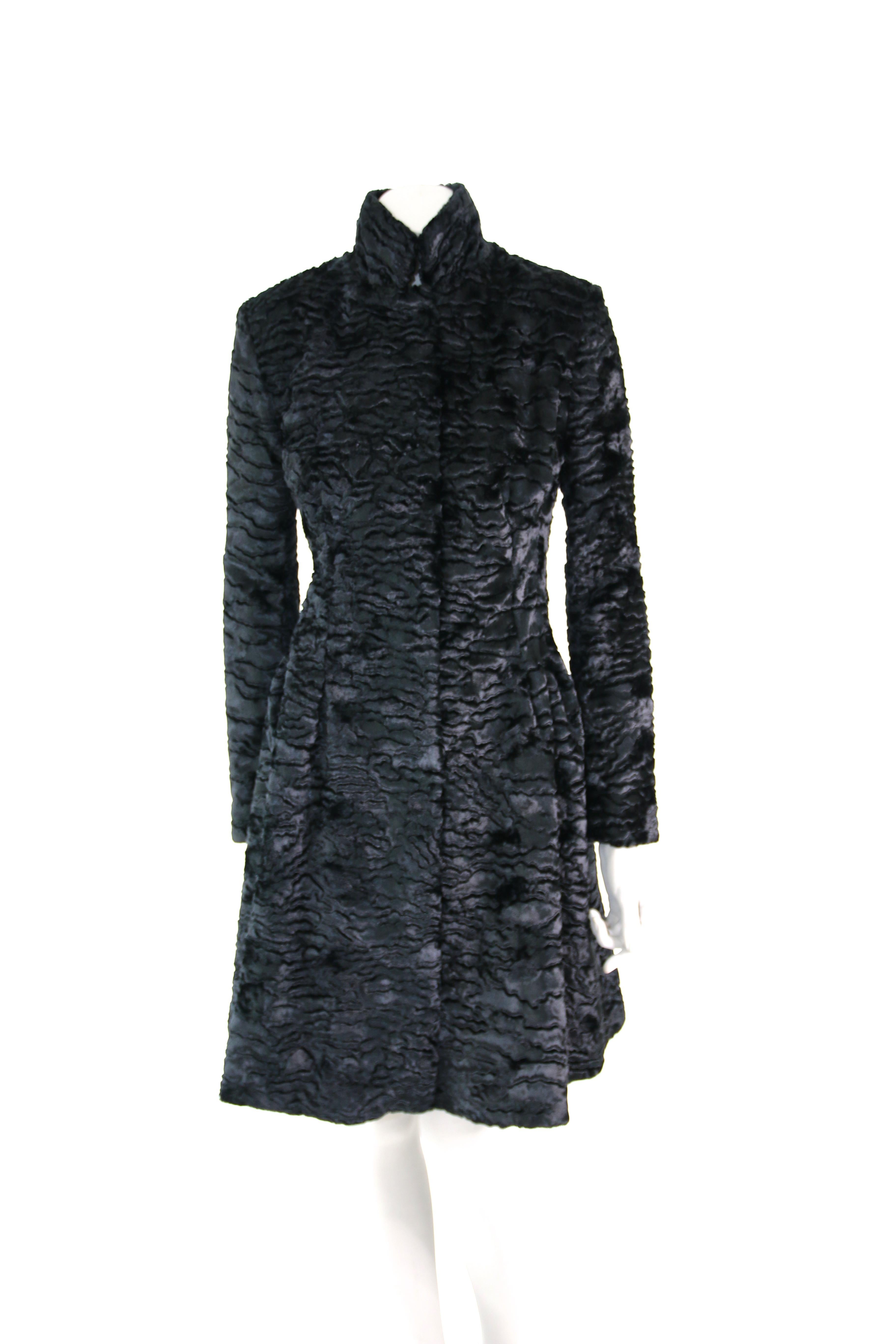 Pelush Black Faux Fur Astrakhan Broadtail Coat - Small - (1/M - 1/L ...