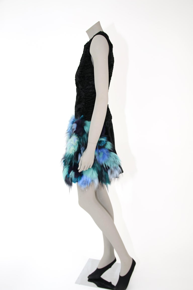 Pelush Black Faux Fur Astrakhan Dress With Three Dimensional Flowers - Small For Sale at 1stDibs