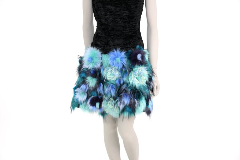 Pelush Black Faux Fur Astrakhan Dress With Three Dimensional Flowers - Small For Sale at 1stDibs