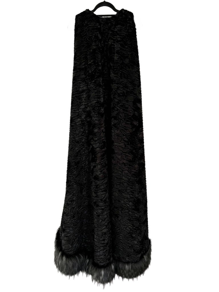 Pelush Black Faux Fur Couture Gown Dress in Faux Broadtail and Faux Fox - XS For Sale at 1stDibs