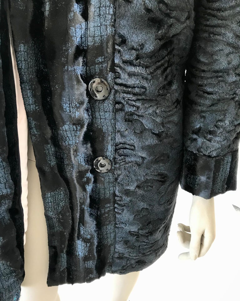 Pelush Blue Faux Fur Astrakhan Coat with Embroidery Details - X-Small ...