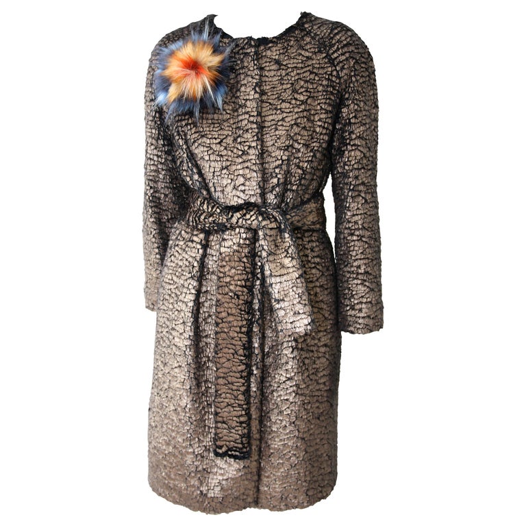 Pelush Bronze Faux Fur Coat With Belt - Reversible - Medium For Sale at 1stDibs