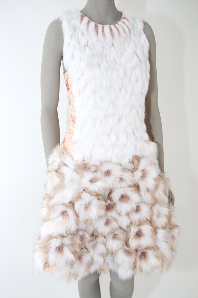Pelush Couture White Faux Fur Dress With Three Dimensional Flowers - Small For Sale at 1stDibs ...
