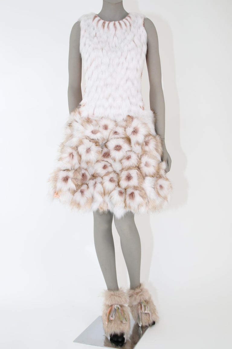 Pelush Couture White Faux Fur Dress With Three Dimensional Flowers - Small For Sale at 1stDibs ...