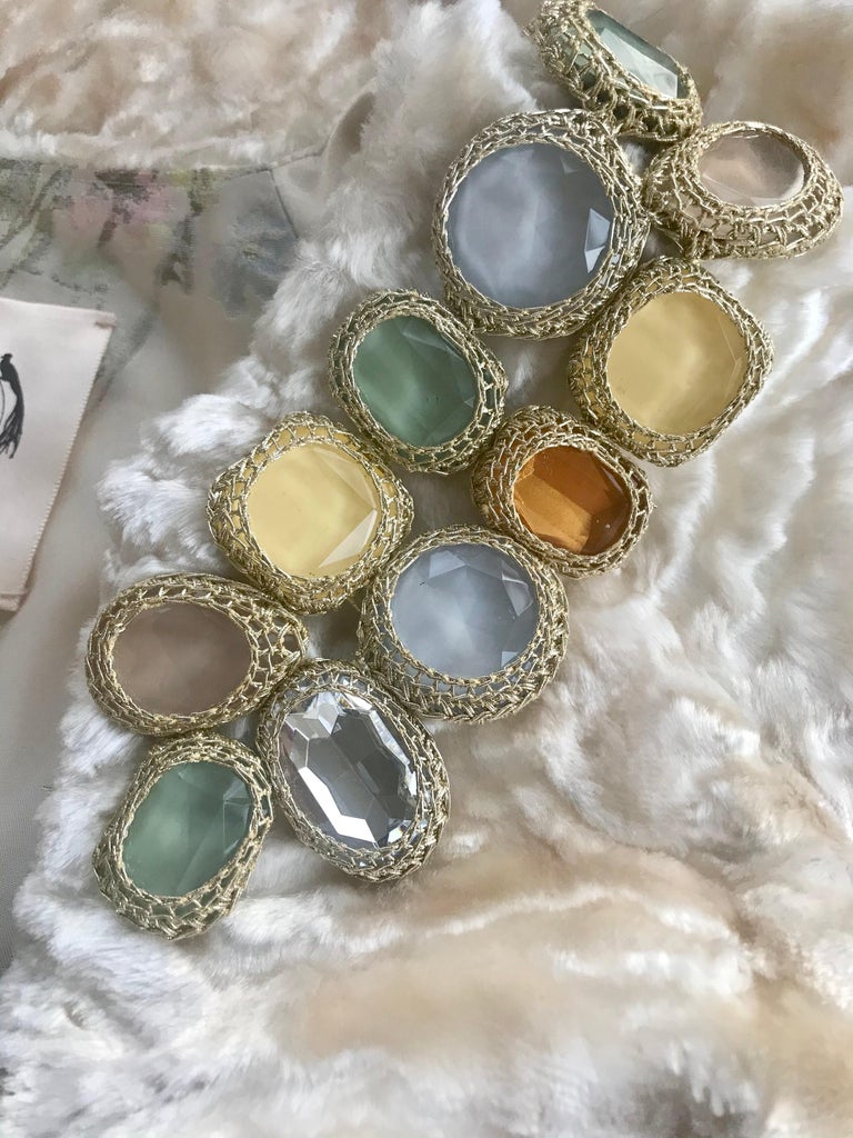 Pelush Ivory Astrakhan Faux Fur Coat With Belt And Jeweled Collar - Medium For Sale at 1stDibs