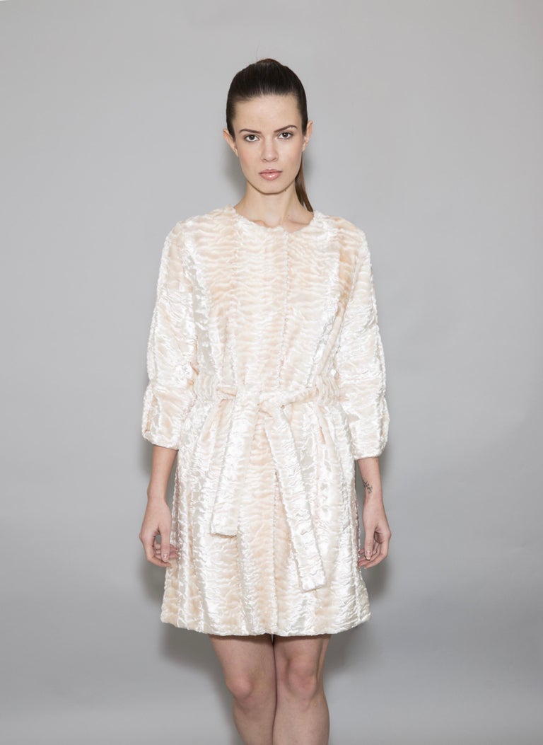 Pelush Ivory Astrakhan Faux Fur Coat With Belt - XS - (1/Small Available) For Sale at 1stDibs