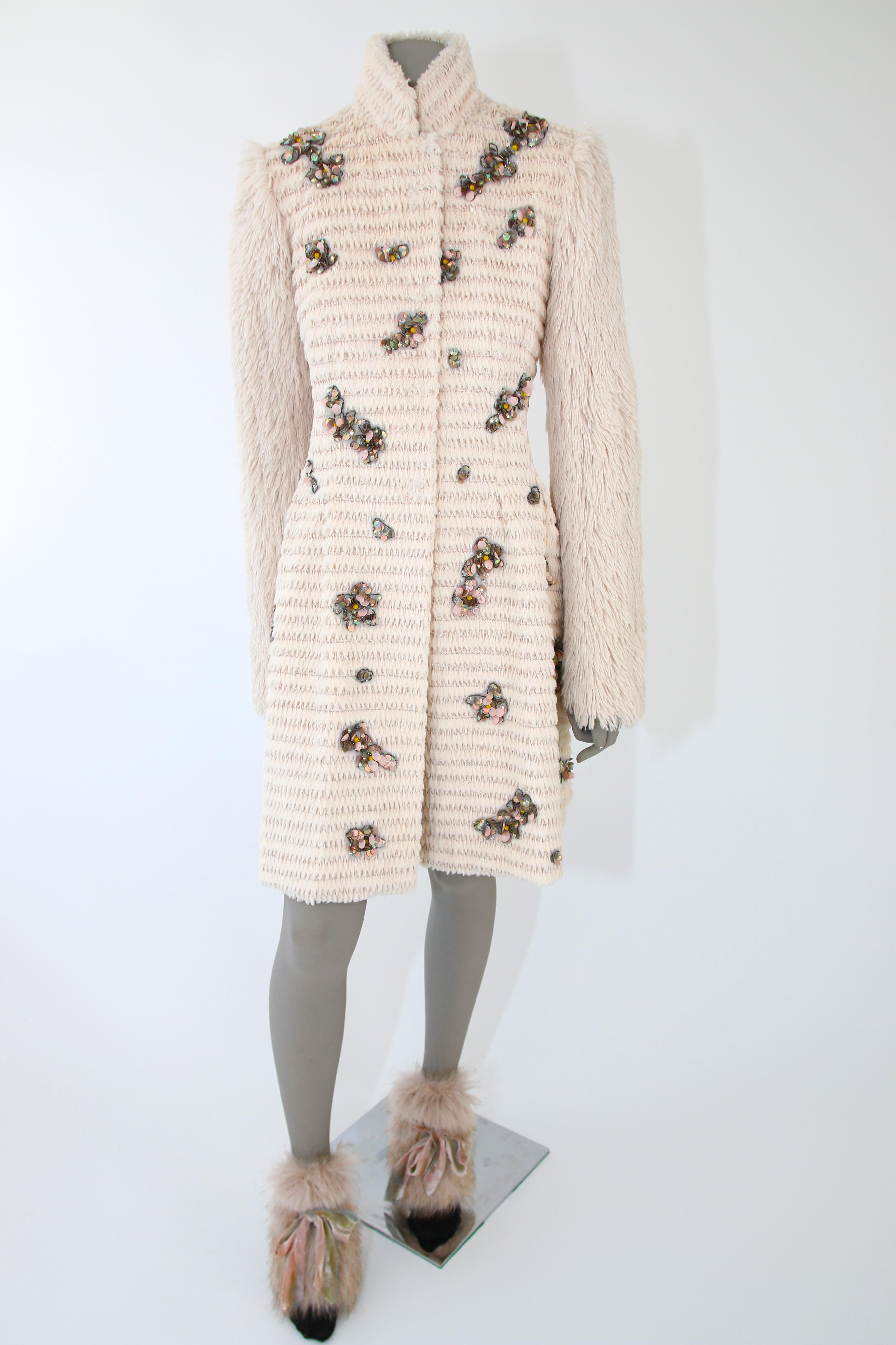 Pelush Light Beige Faux Fur Coat with Handmade Embroidery - Small For Sale at 1stDibs | handmade ...